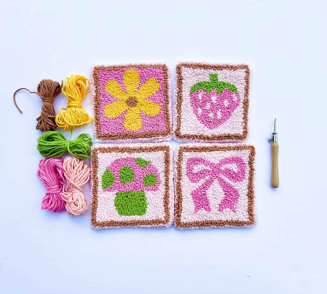 PUNCH Needle Coaster Kit Punch Needle Mug Rug Kit, Retro Daisy Granny ...
