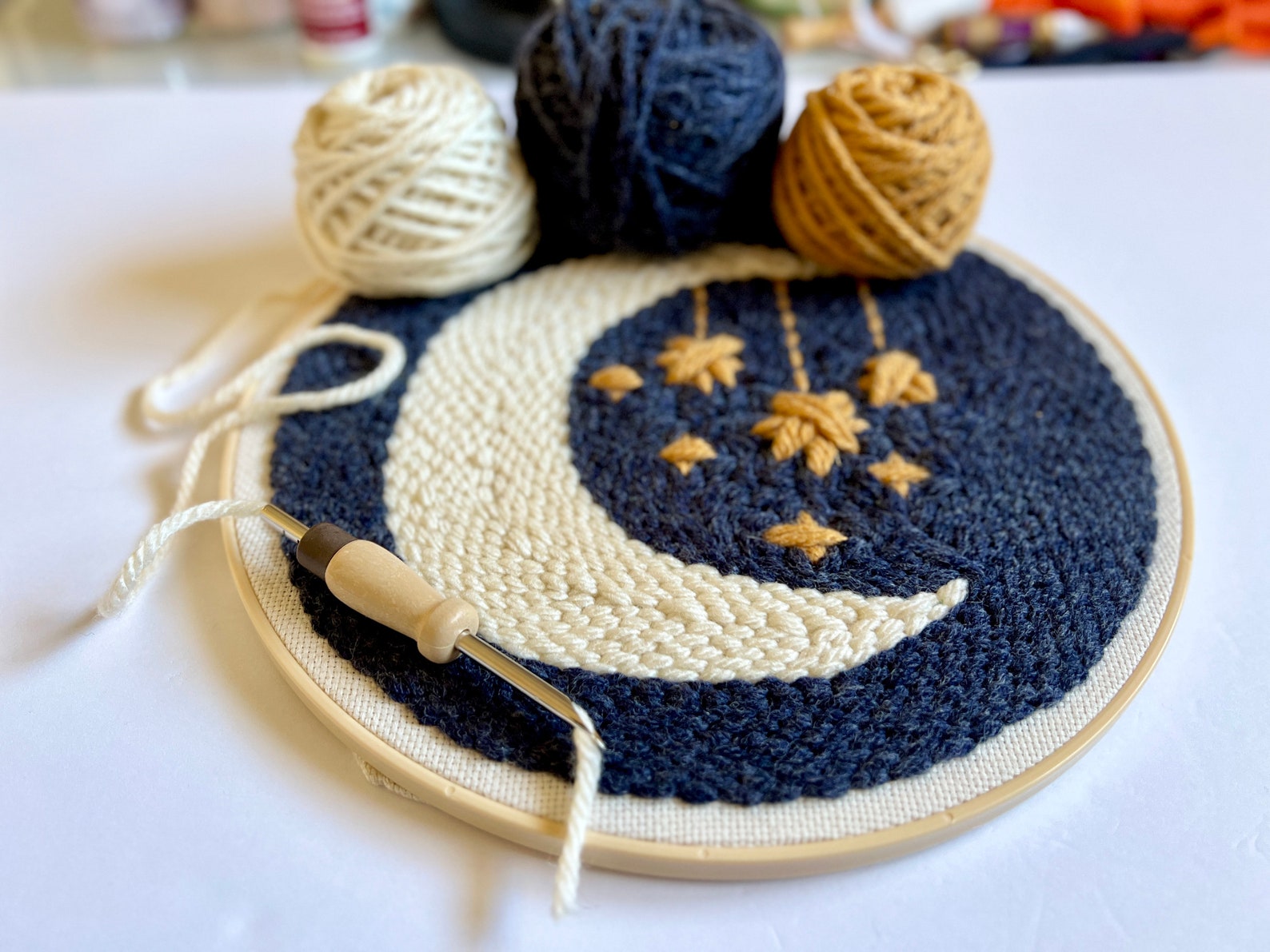 Beginner Punch Needle Embroidery DIY Kit | Celestial Moon and Stars ...
