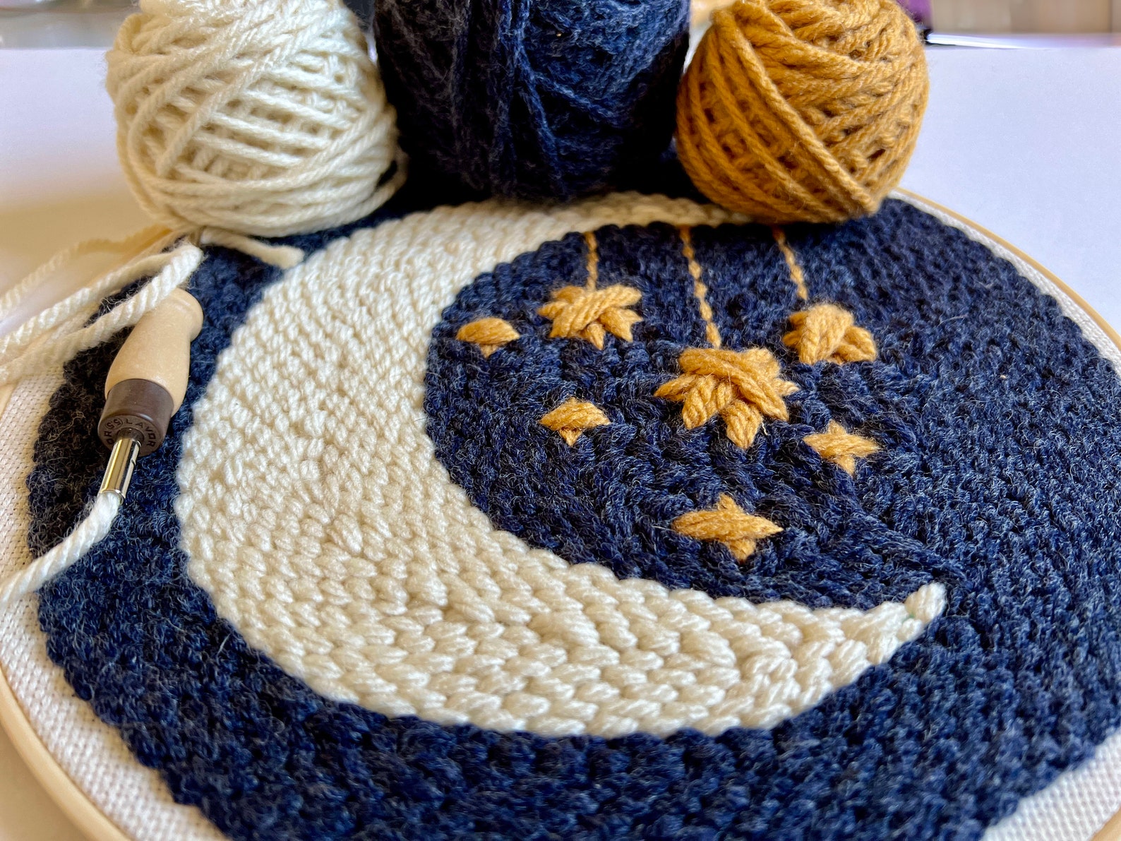 Beginner Punch Needle Embroidery DIY Kit | Celestial Moon and Stars ...
