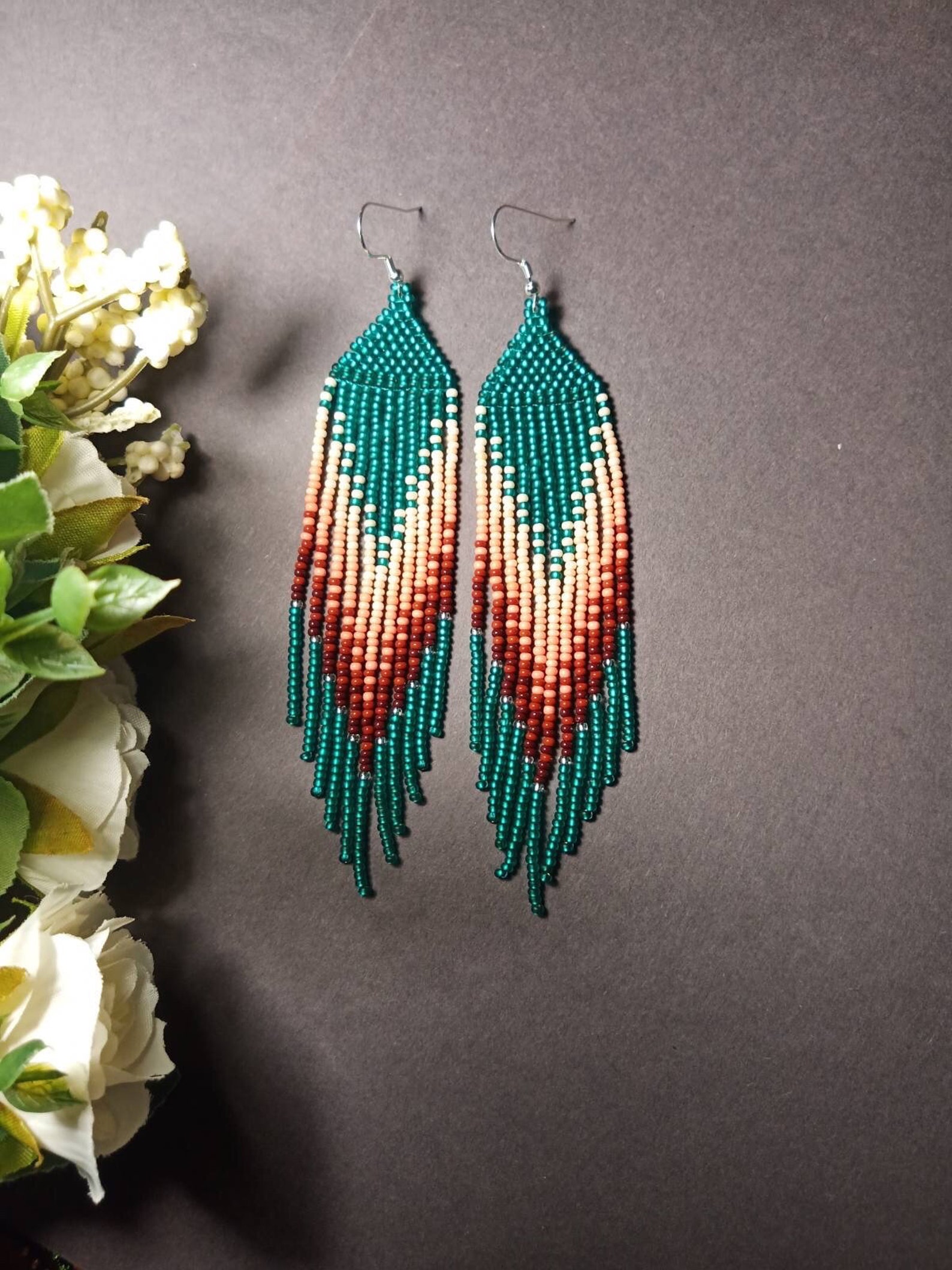 Bead Earrings Turquoise Long Fringe Bead Earrings Turquoise - Etsy
