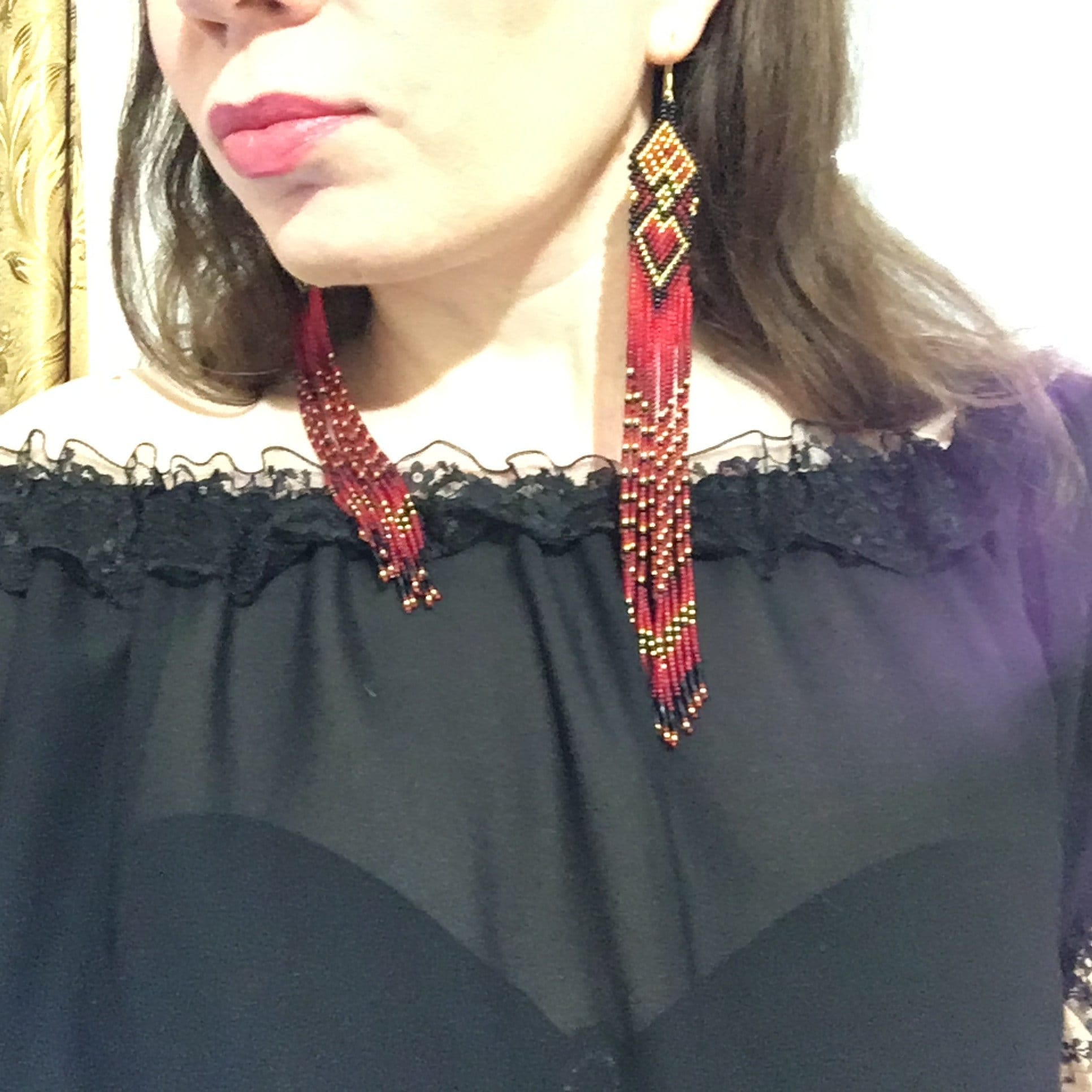 Bead Earrings Red Very Long Earrings Extra Long Earrings - Etsy Canada