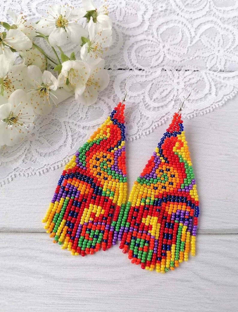 Bright Juicy Cheerful Multi-colored Beaded Earrings, Long Earrings With ...