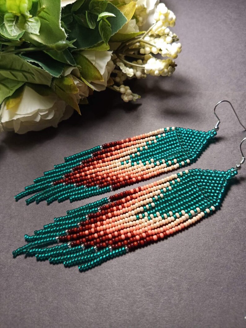 Bead Earrings Turquoise Long Fringe Bead Earrings Turquoise - Etsy