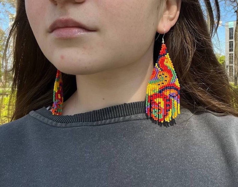 Bright Juicy Cheerful Multi-colored Beaded Earrings, Long Earrings With ...