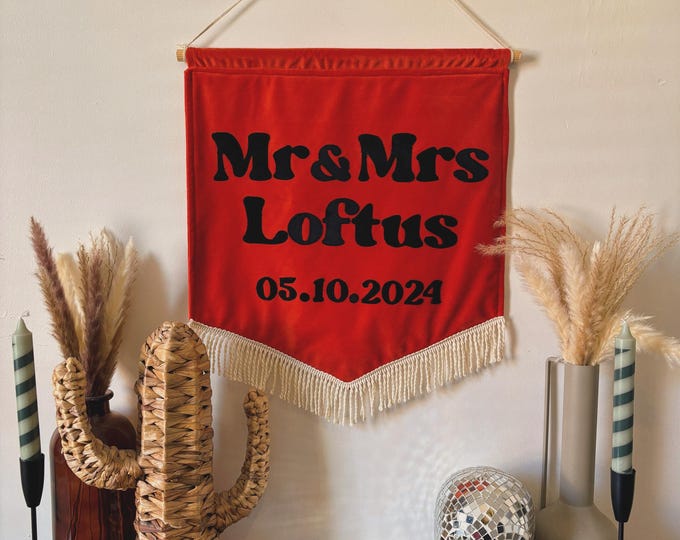 Velvet Wedding Banner, Wedding Backdrop, Fringed Velvet Wedding Sign ...