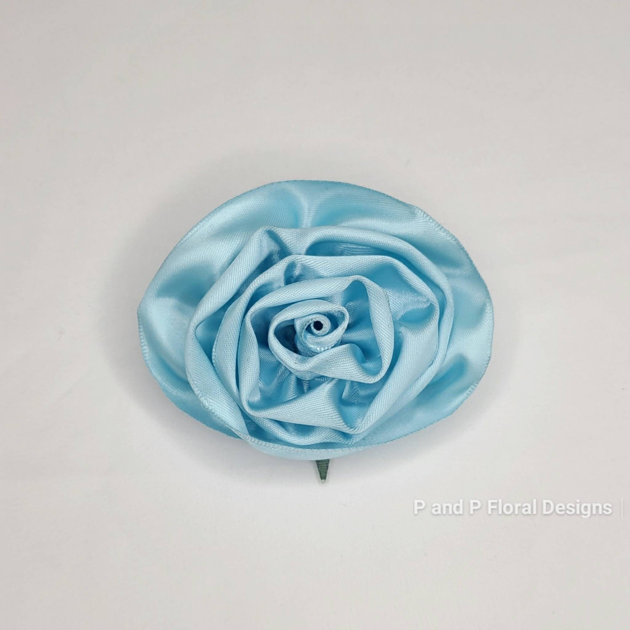 Light Blue Satin Rose Pin Brooch/hair Clip, Handmade Ribbon Rose Brooch ...