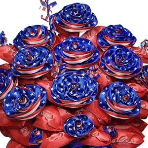 Patriotic Roses Handmade Artificial Flowers Satin Ribbon - Etsy