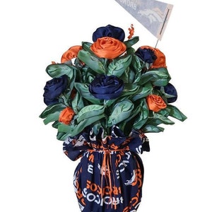 Denver Broncos Satin Rose Bouquet, Handmade Artificial Flowers, Orange ...
