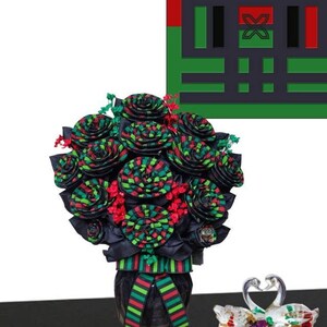 Handmade Ribbon Rose Bouquet Vase, Red Green Black, Juneteenth, Black ...