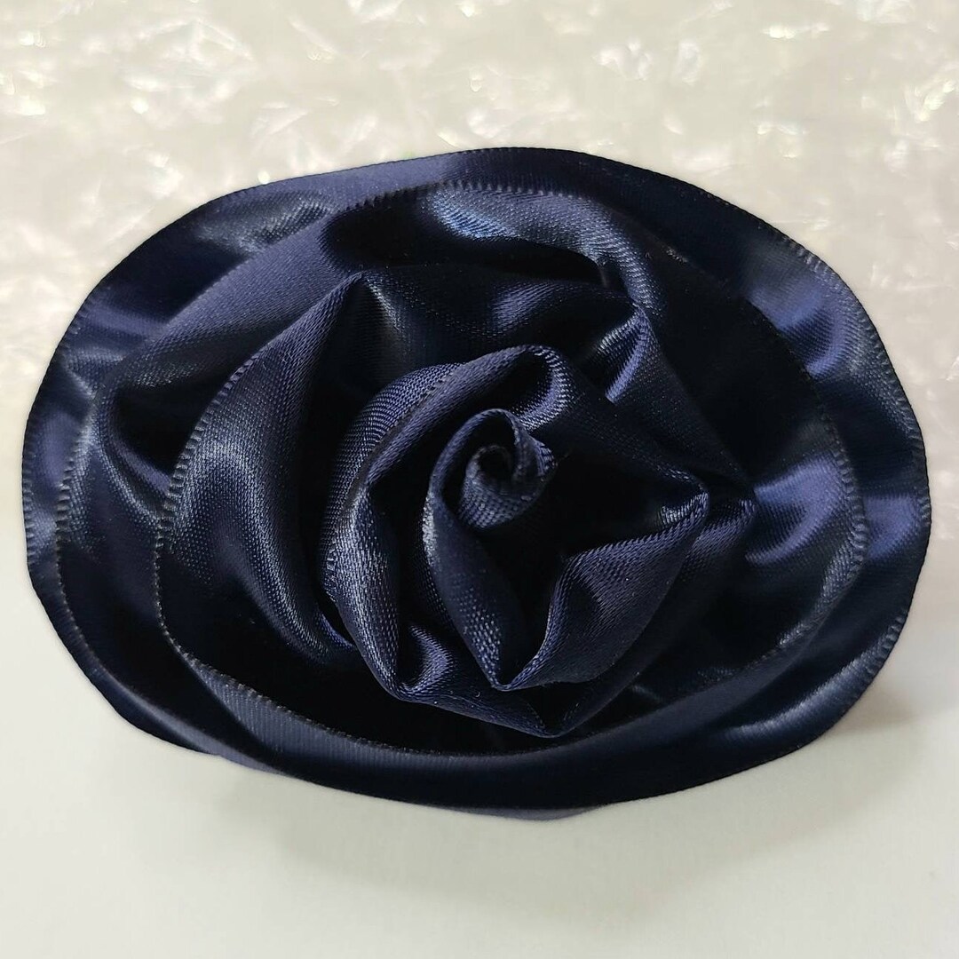 Navy Blue Satin Rose Pin Brooch/hair Clip, Handmade Ribbon Rose Brooch ...