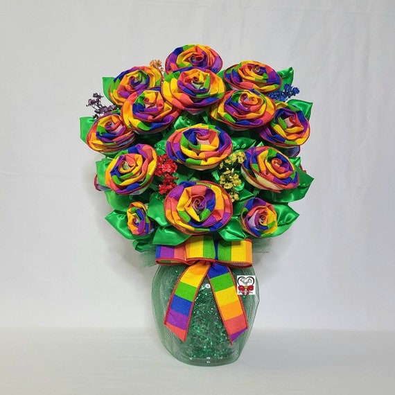 LGBTQ Pride Roses Handmade Artificial Flowers Rainbow Ribbon | Etsy