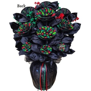 Handmade Ribbon Rose Bouquet Vase, Red Green Black, Juneteenth, Black ...