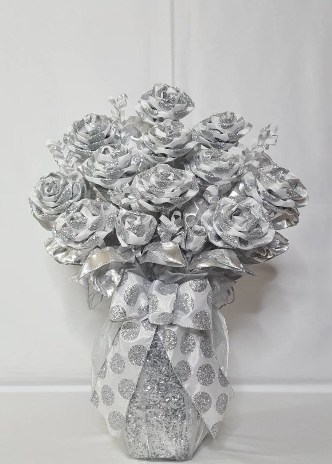 White and Silver Ribbon Roses Handmade Ribbon Flower - Etsy