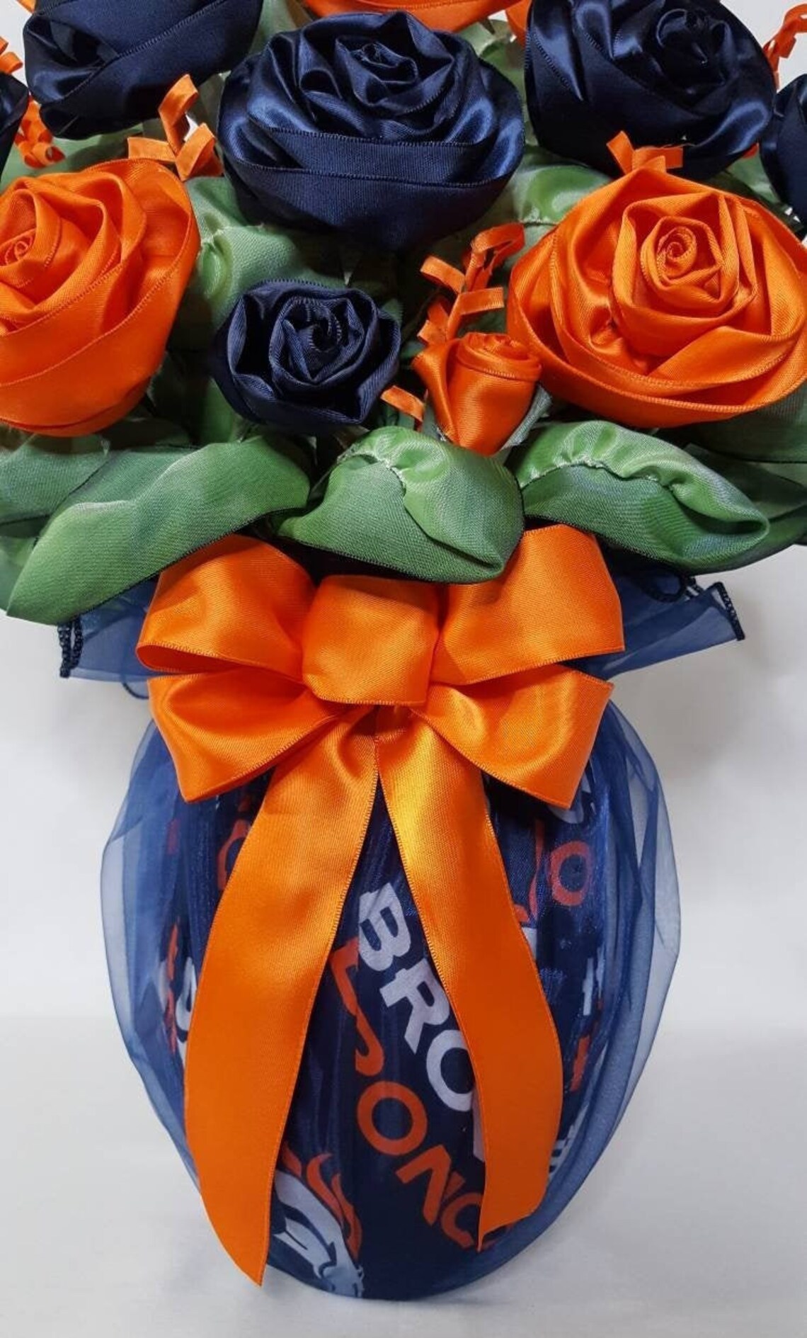 Denver Broncos Satin Rose Bouquet Handmade Ribbon Rose Floral | Etsy