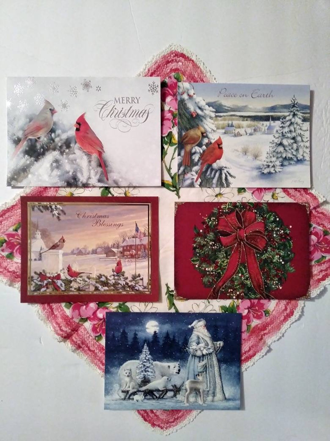 Vintage Holiday Card Lot Fancy Christmas Card Set 10 Cards W/ Envelopes ...