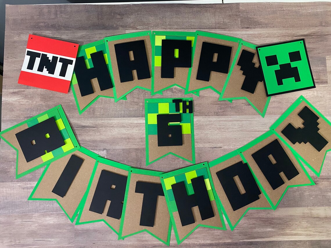 Minecraft Birthday Banner Kids Decor Minecraft Creeper TNT - Etsy