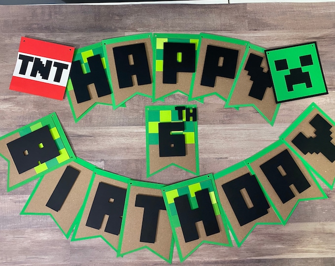 Minecraft Birthday Banner, Kids Decor, Minecraft, Creeper, TNT Banner ...