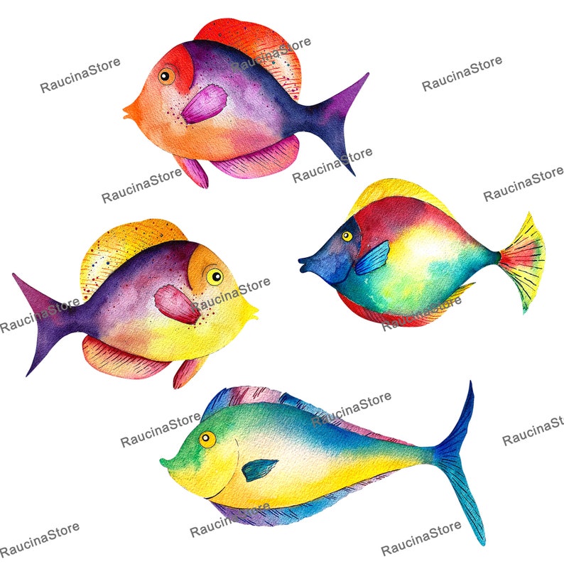 Fish Clipart, Fish Clip Art, Tropical Fish Clipart, Watercolor Fish ...