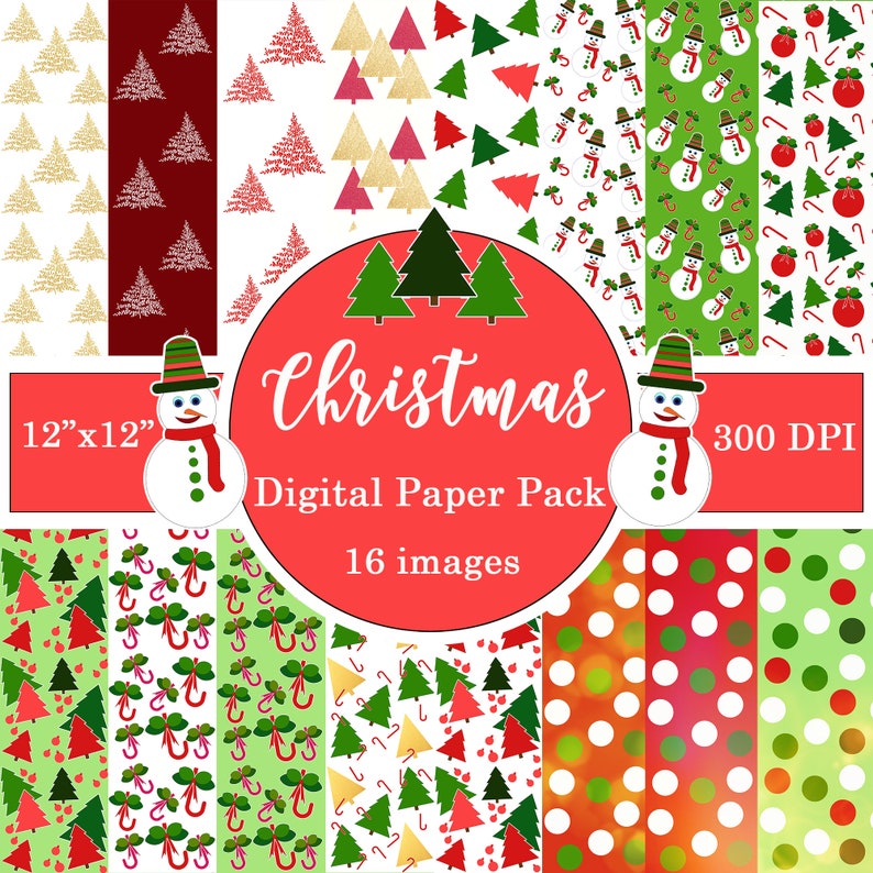 Christmas Digital Paper, Christmas Pattern, Winter Digital Paper ...