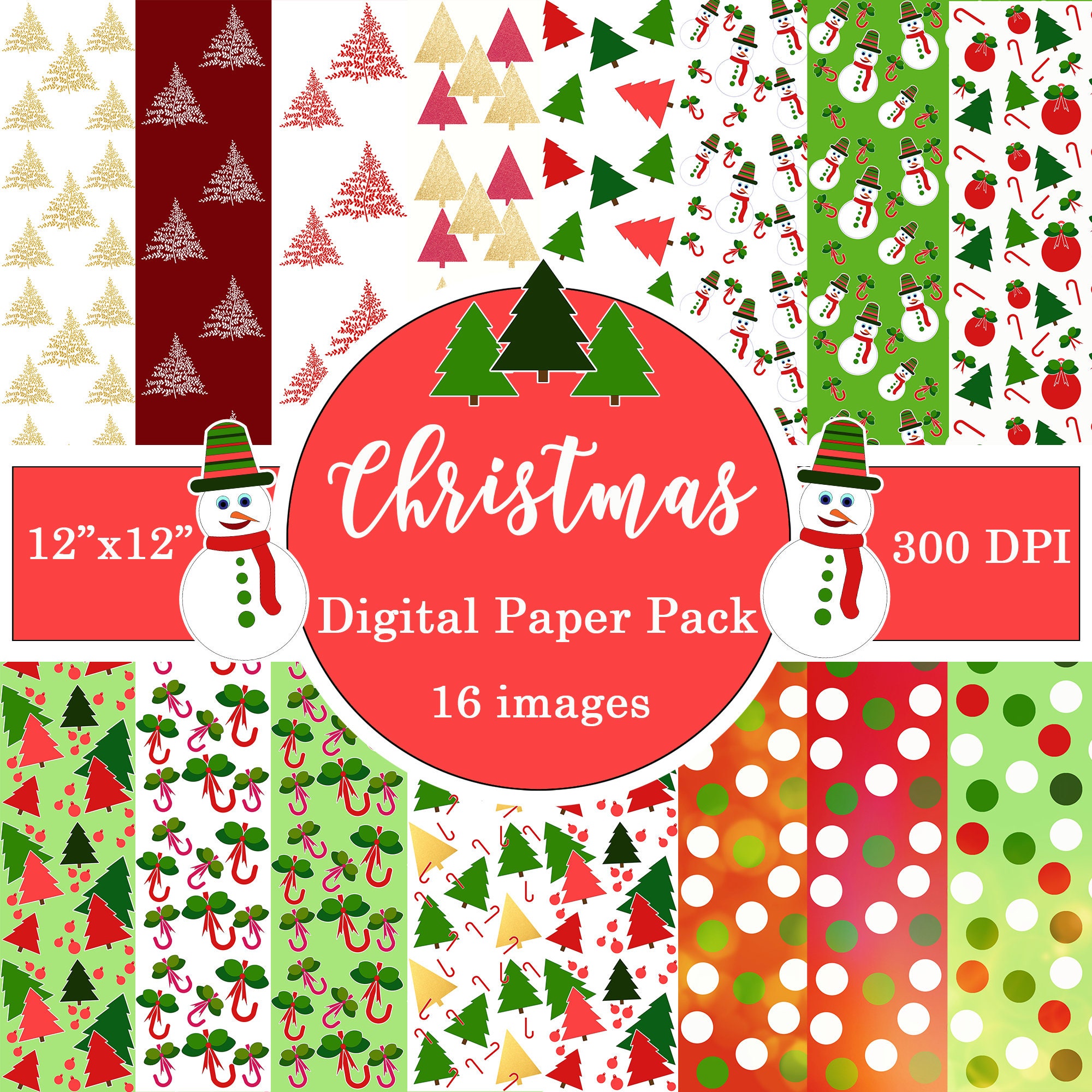 Christmas Digital Paper Christmas Pattern Winter Digital | Etsy
