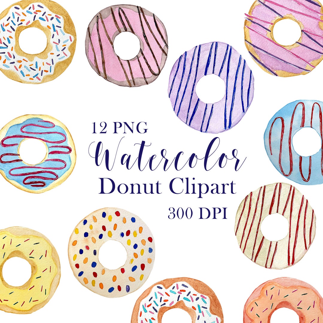 Watercolor Donut Clipart, Doughnut Clipart, Pastry Download, Sweets ...