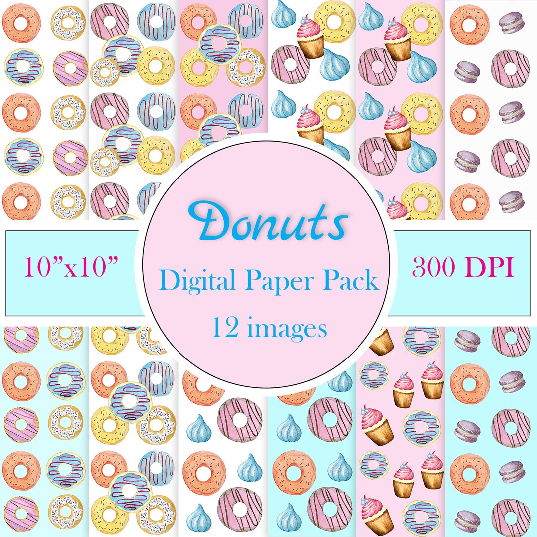 Donuts Paper, Donuts Digital Pattern, Donuts Pattern, Donuts ...