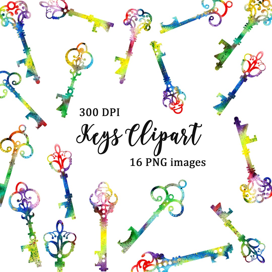 Watercolor Keys Clipart, Vintage Keys Clipart, Colorful Keys Clipart ...