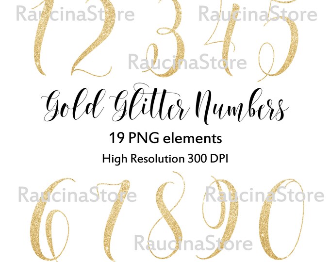 Gold Glitter Numbers Clipart - 26 PNG Files *** DIGITAL DOWNLOAD ...