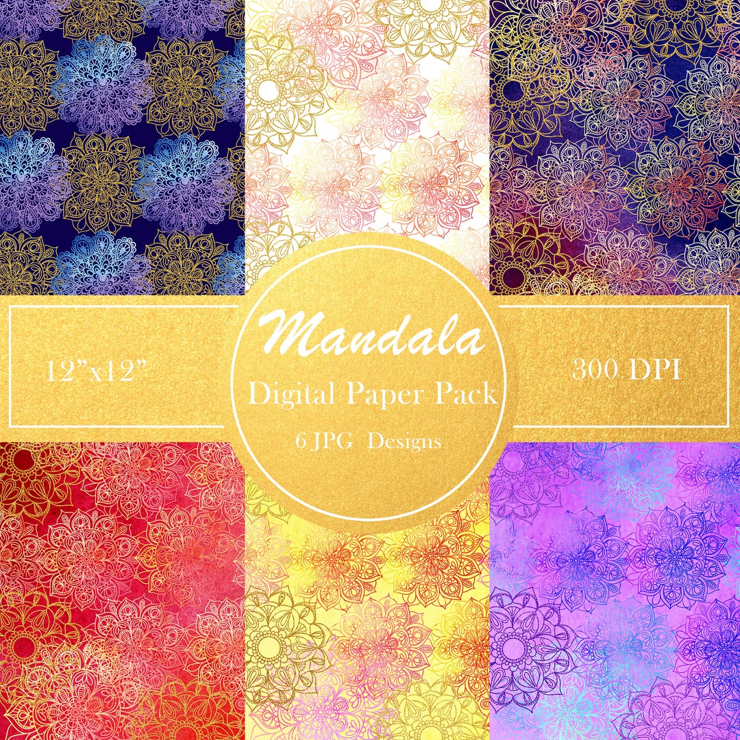 Mandala Digital Paper, Mandala Digital Pattern, Digital Scrapbooking ...