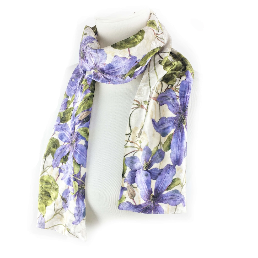 Clematis,velour Scarf,womans Scarf,periwinkle,blue Scarf,all Season ...