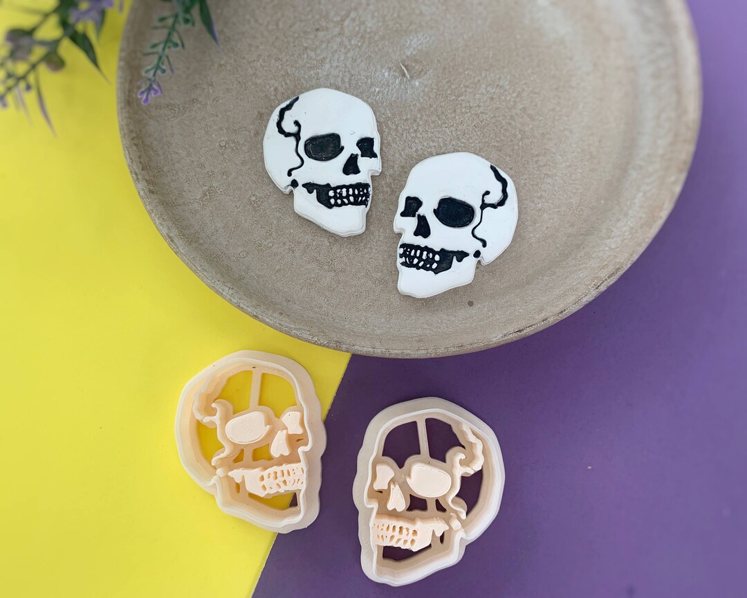 Human Skull Polymer Clay Cutter 2 Piece Mirr. Set Spooky - Etsy