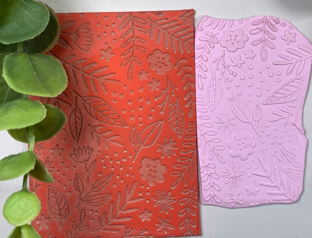 Doodle Flowers Polymer Clay Texture Themed Flexible Sheet Spring Rubber ...