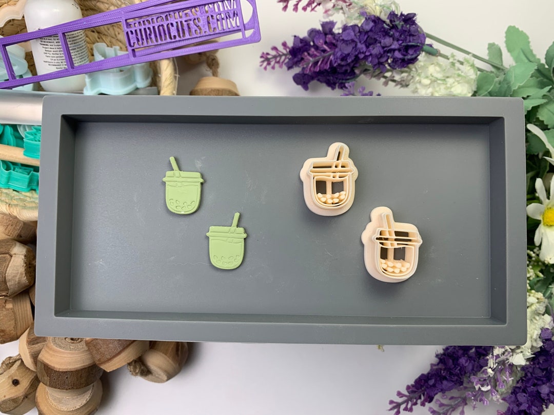 Boba Drink Clay Cutter 2 Piece Mirrored Set Bubble Tea Sharp Jewelry ...