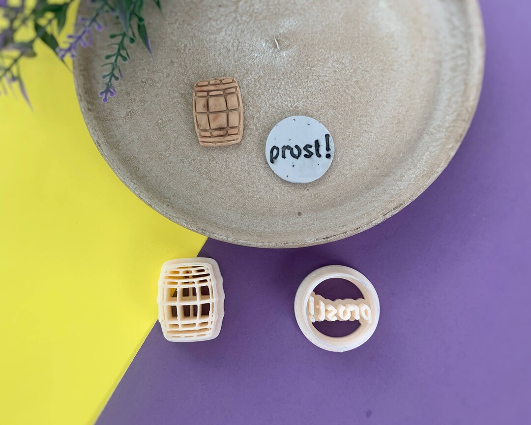 Oktoberfest Polymer Clay Cutters 2 Piece Set Keg and Prost Embossed ...