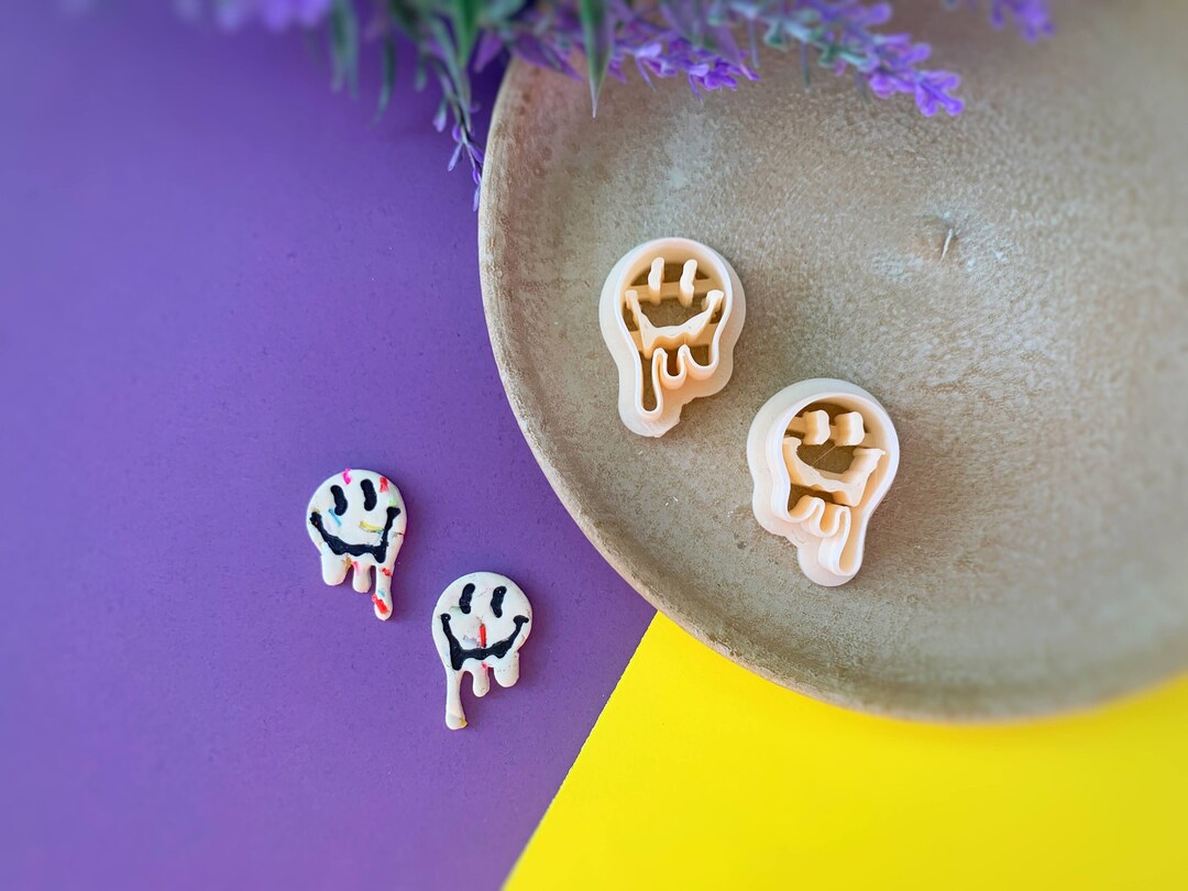 Melting Smiley Face Polymer Clay Cutters 2 Piece Mirror Set Embossed ...