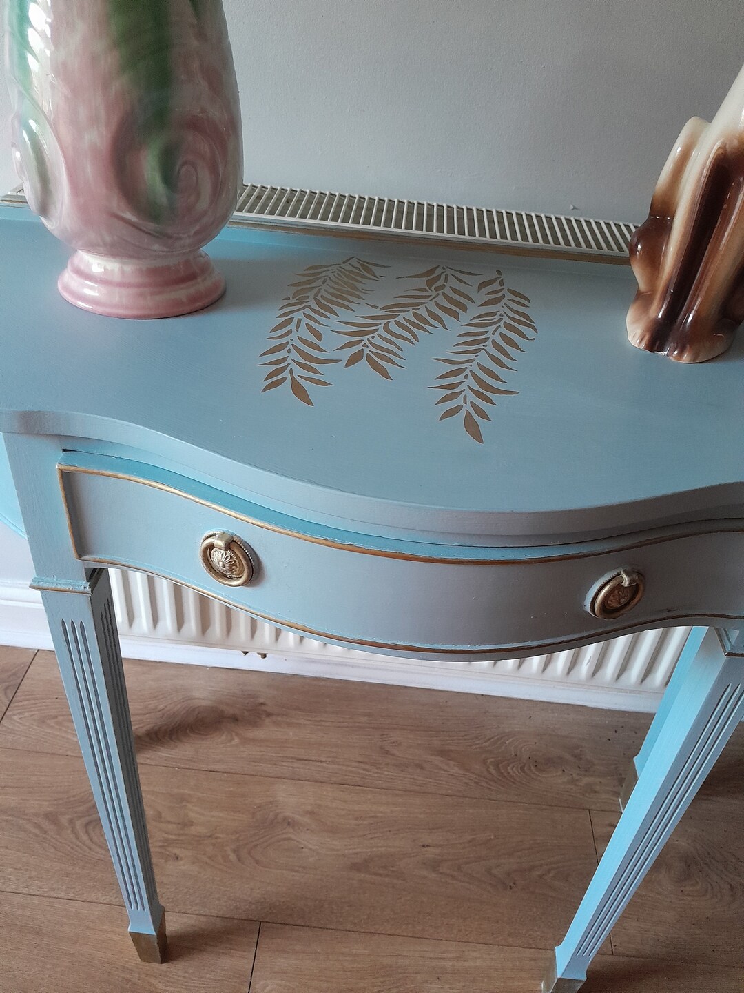 Bespoke Console Table Powder Blue Gold Leaf Bedroom Dressing Hall Table ...