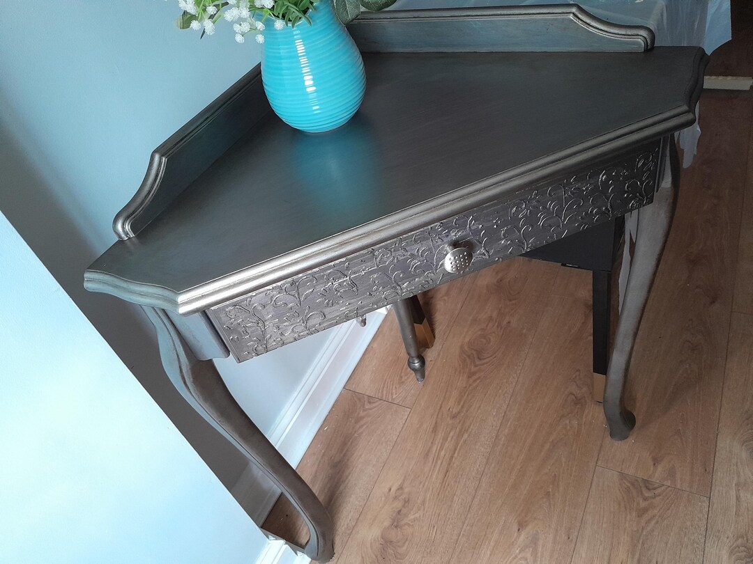 Silver Aged Look Console Table Corner Unit Wood Stylish Modern With ...