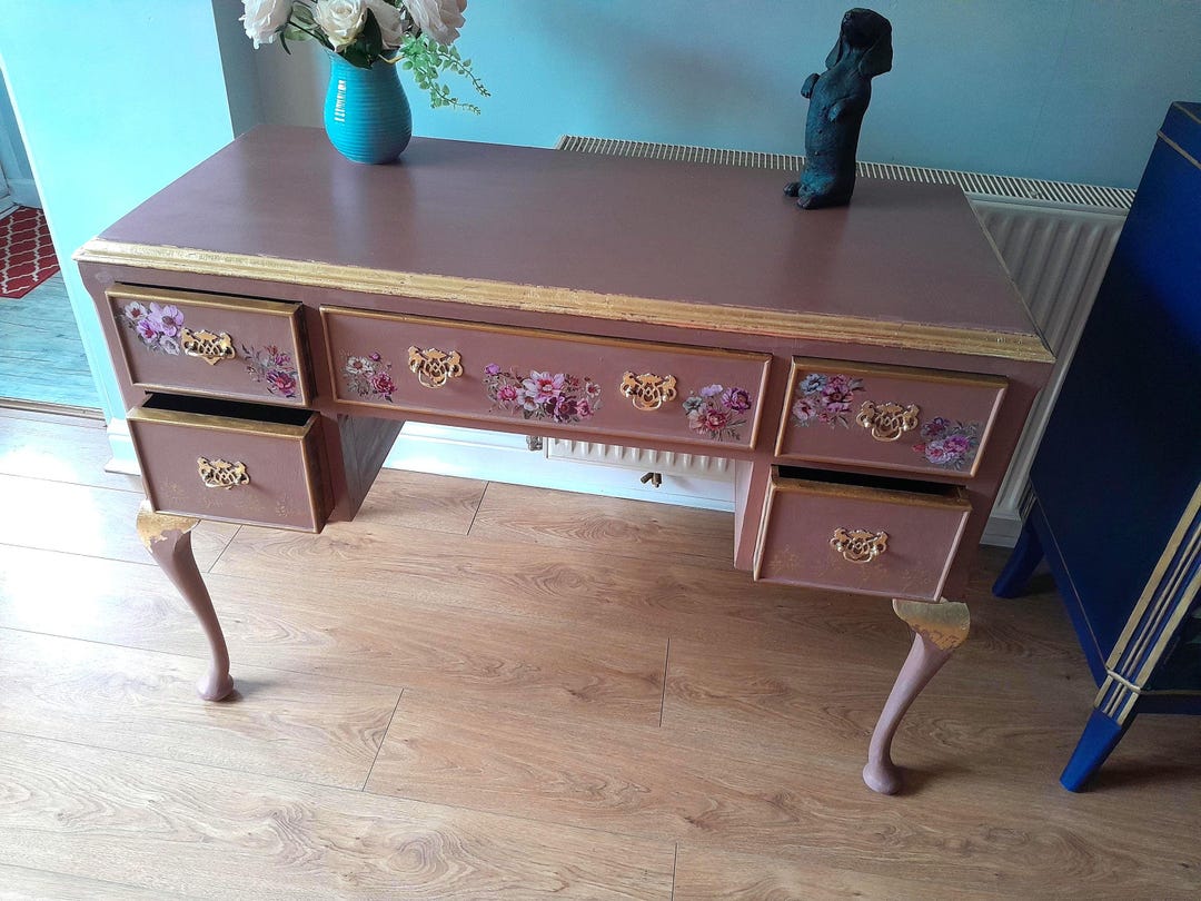 Bespoke Chest of Drawers Dusky Pink Gold Leaf Vintage Furniture ...