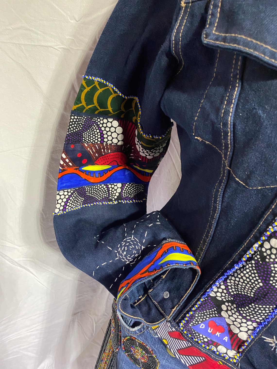 US Size M. Super-stylish Upcycled Denim Jacket - Boro Embroidery ...