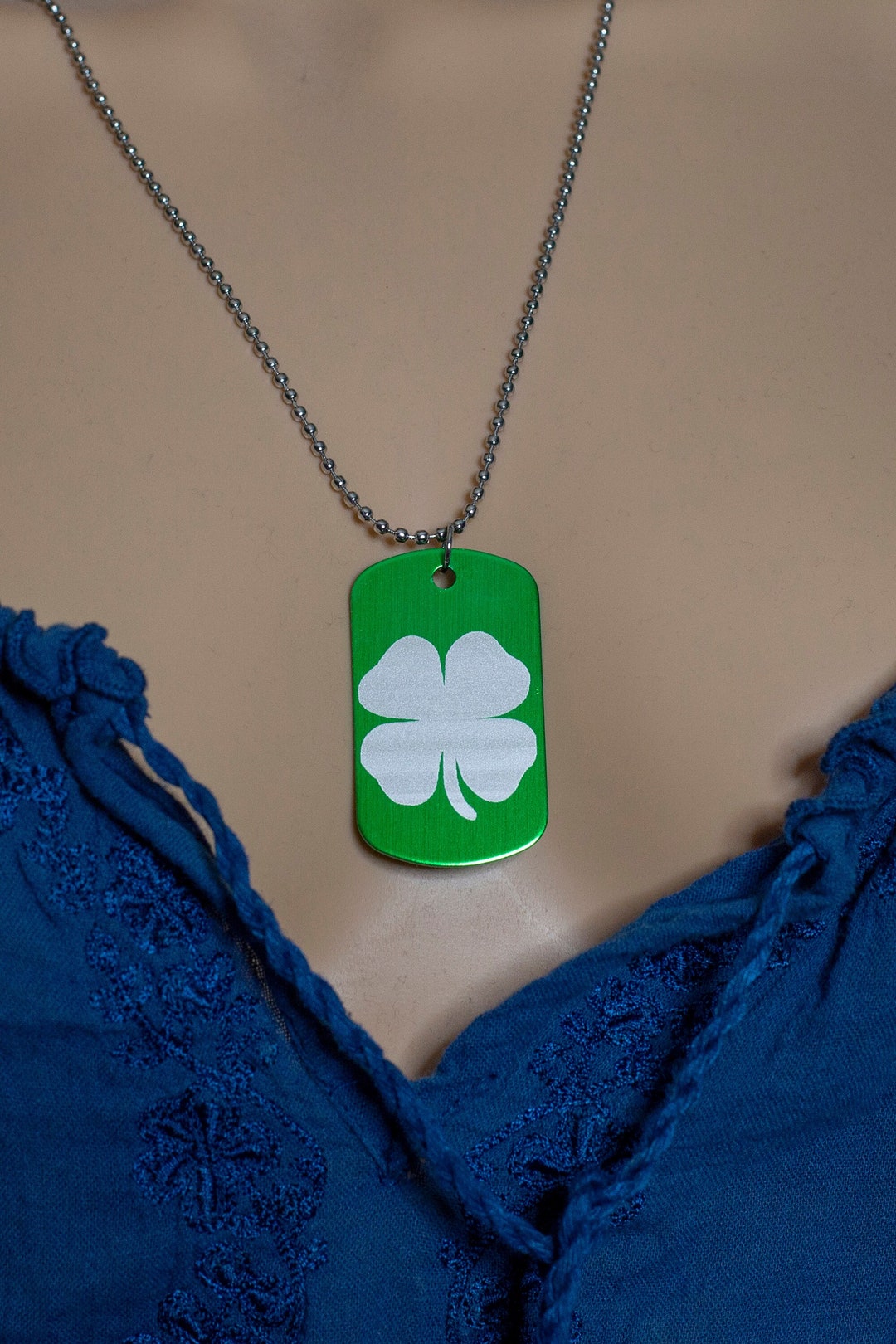 St. Patrick's Day Shamrock, 4 Leaf Clover Dog Tag Necklace - Etsy