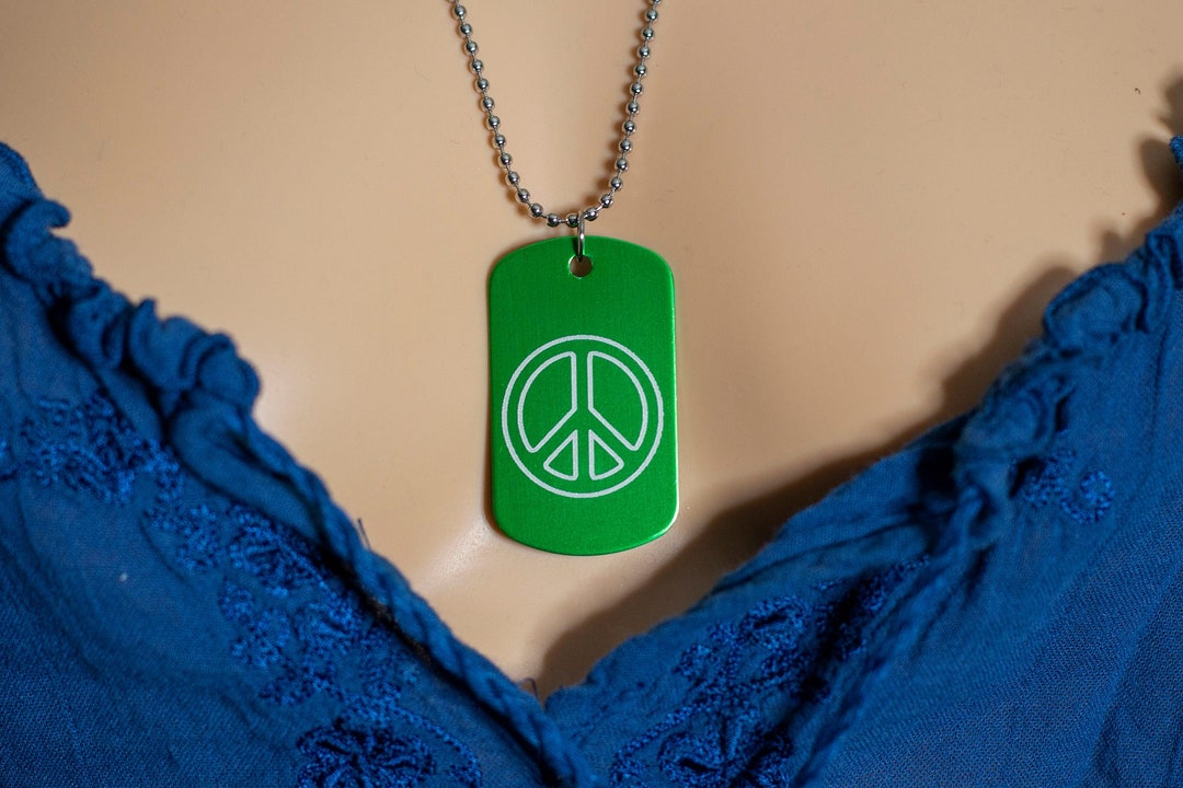 Peace Sign Dog Tag Necklace - Etsy