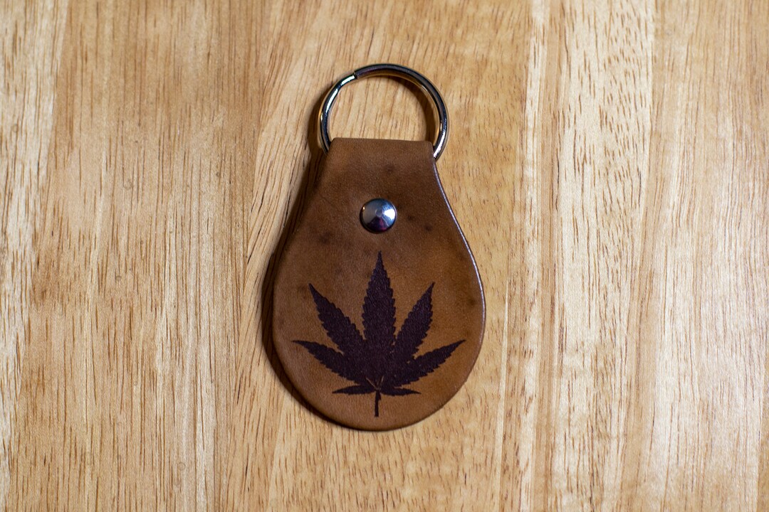 Cannabis Leaf Leather Keychain - Etsy