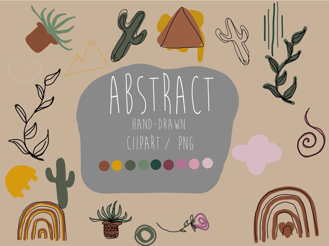 Abstract Hand Drawn Clip Art/.png Succulent Cactus, Shapes and Outlines ...