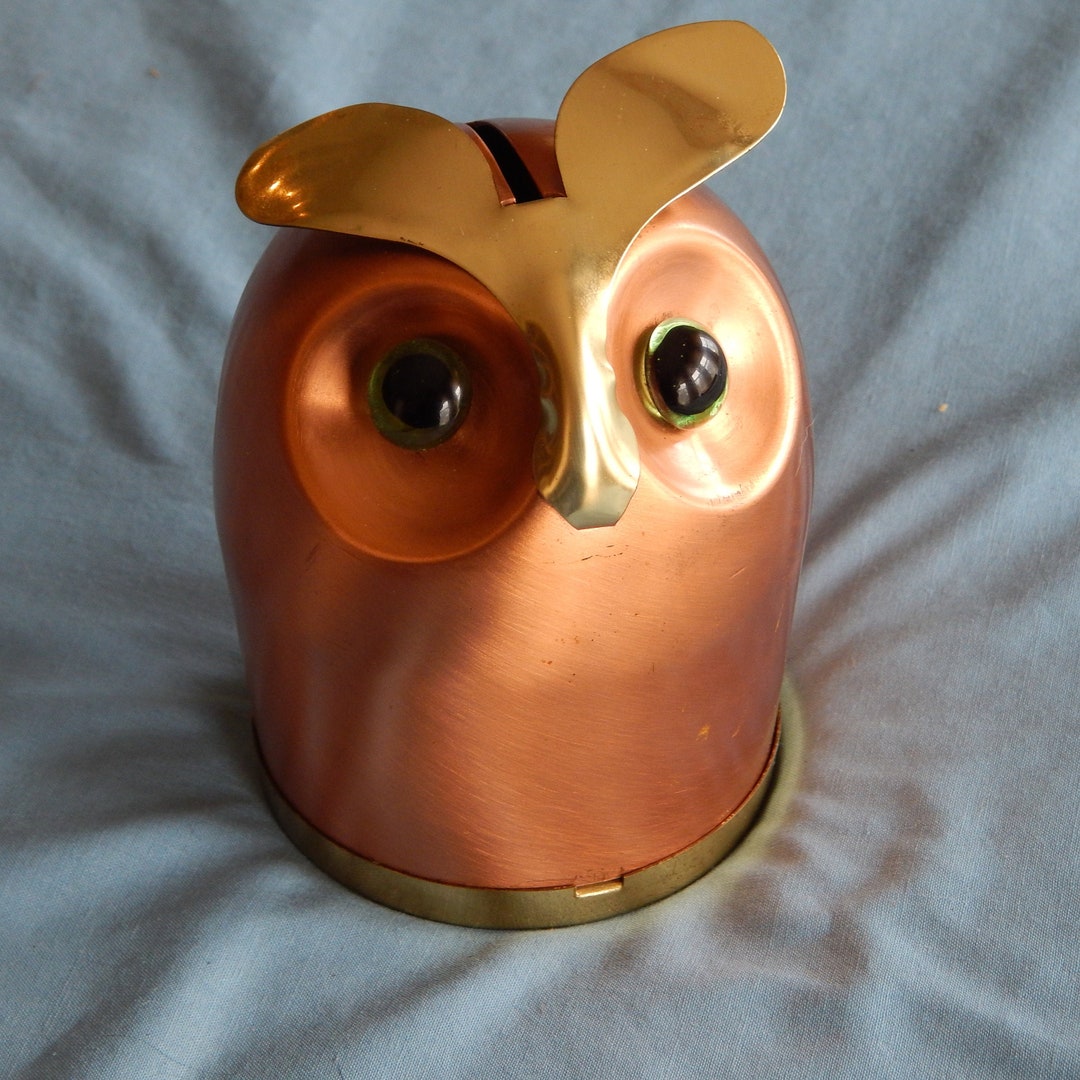 Vintage COPPERCRAFT GUILD Metal Owl Bank-full of Unsearched Lincoln ...