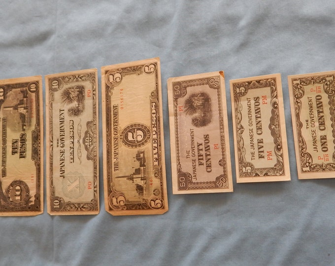 Japanese WWII Wartime Paper Money Currency Lot of 6 Vintage Pieces ...