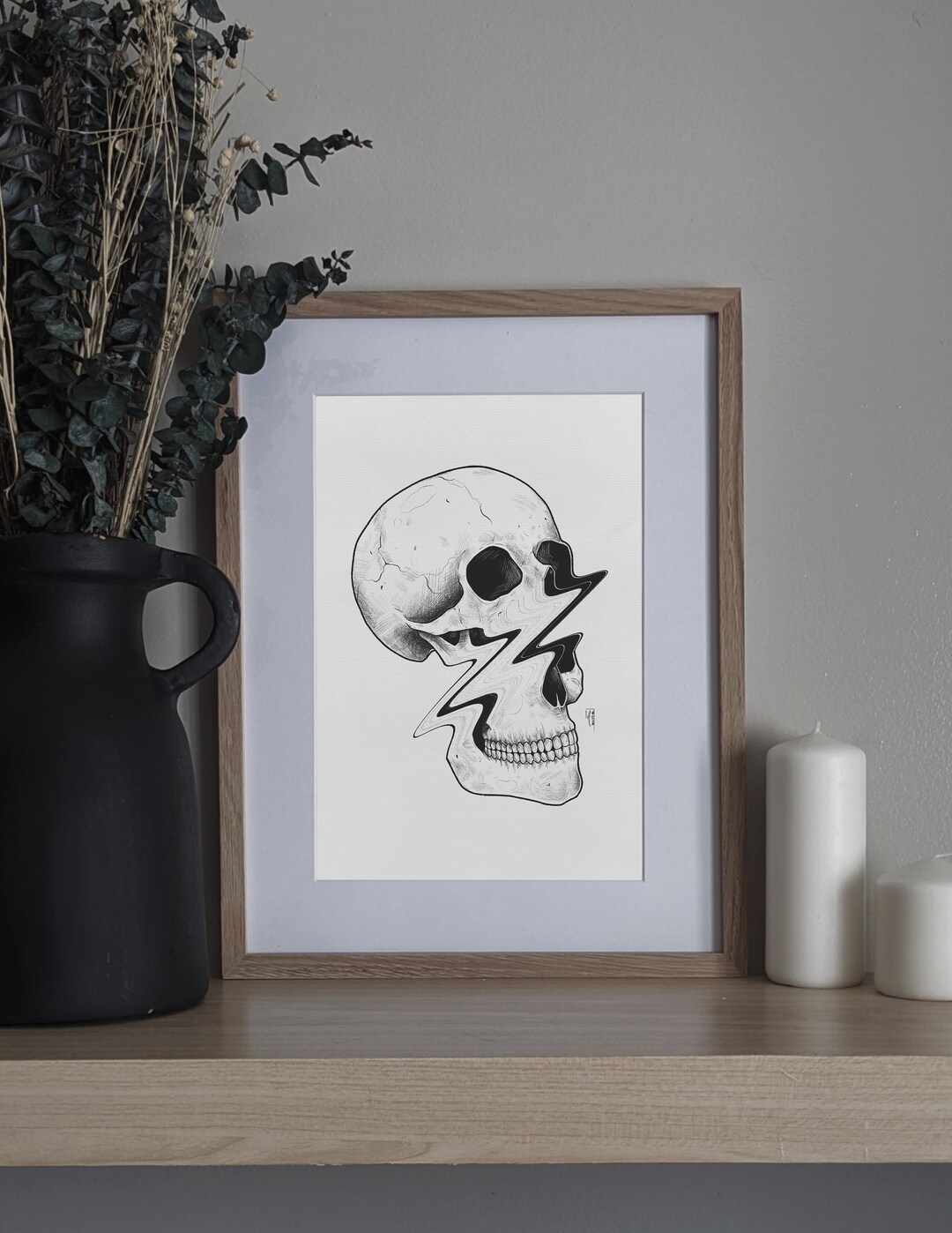 Distorted Skull Art Print | Skull Print | Fine Line Art | Wall Decor ...