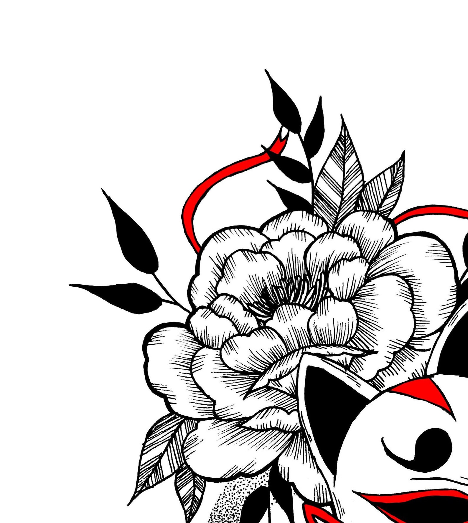 Kitsune Art Print Floral Print Fine Line Art Japanese - Etsy Canada