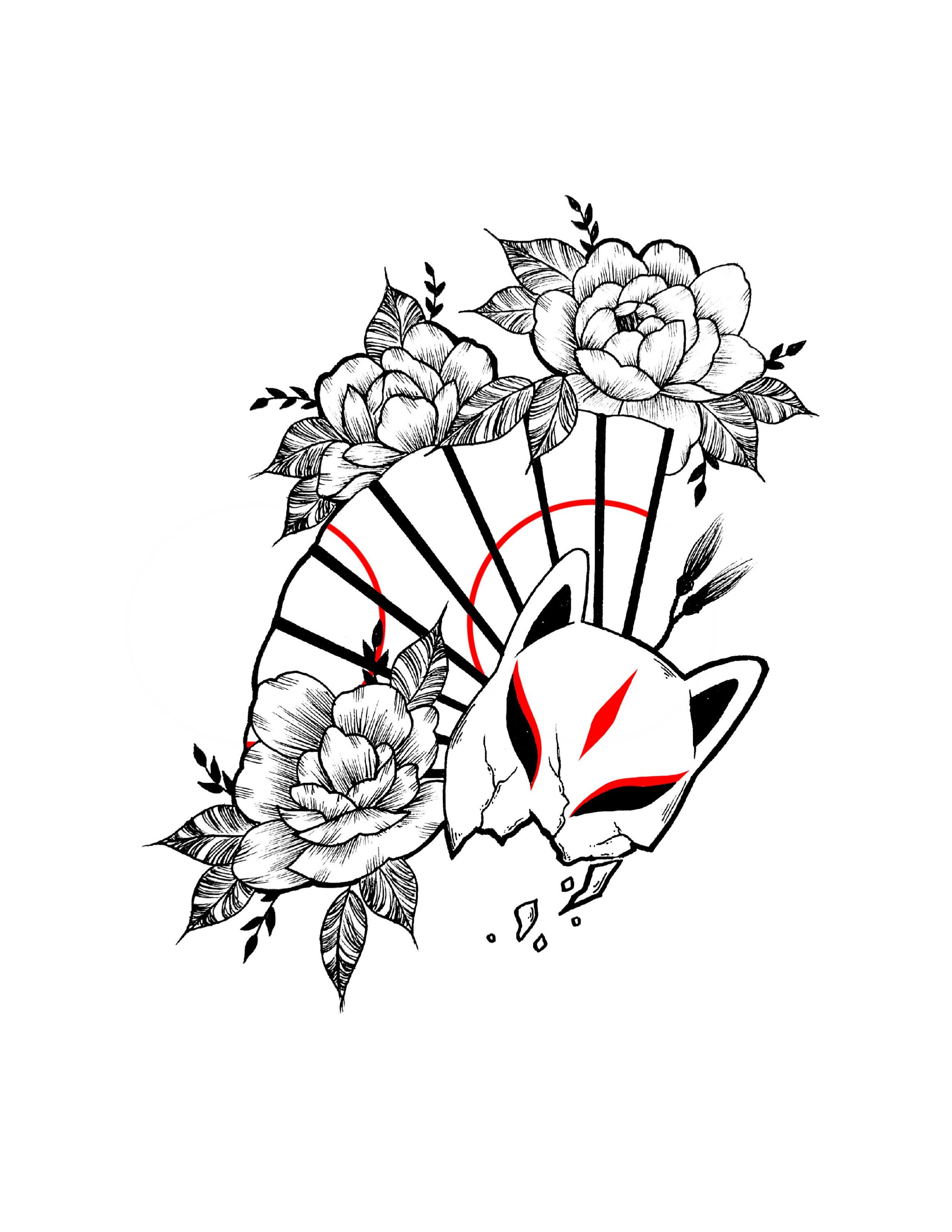 Kitsune Fan Art Print Floral Print Fine Line Art - Etsy Canada