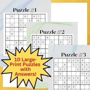 10 Printable "easy" Sudoku Large-print Puzzle Pack 10 Puzzles - 8.5" X ...