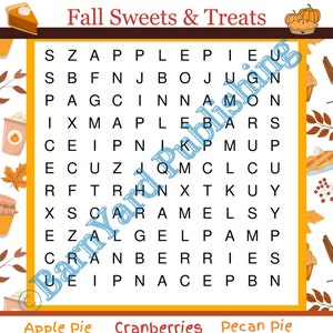 Fall Sweets Word Search Printable Puzzle | Digital Activity for Kids ...